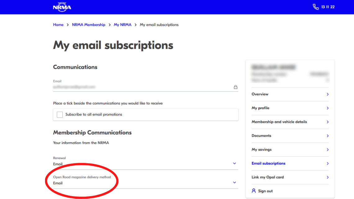 Open Road NRMA Magazine Preferences