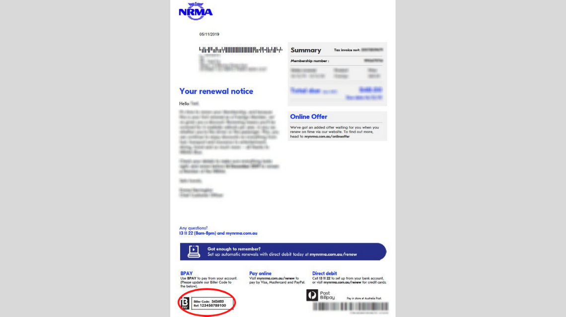 Renewing NRMA membership via BPAY | The NRMA