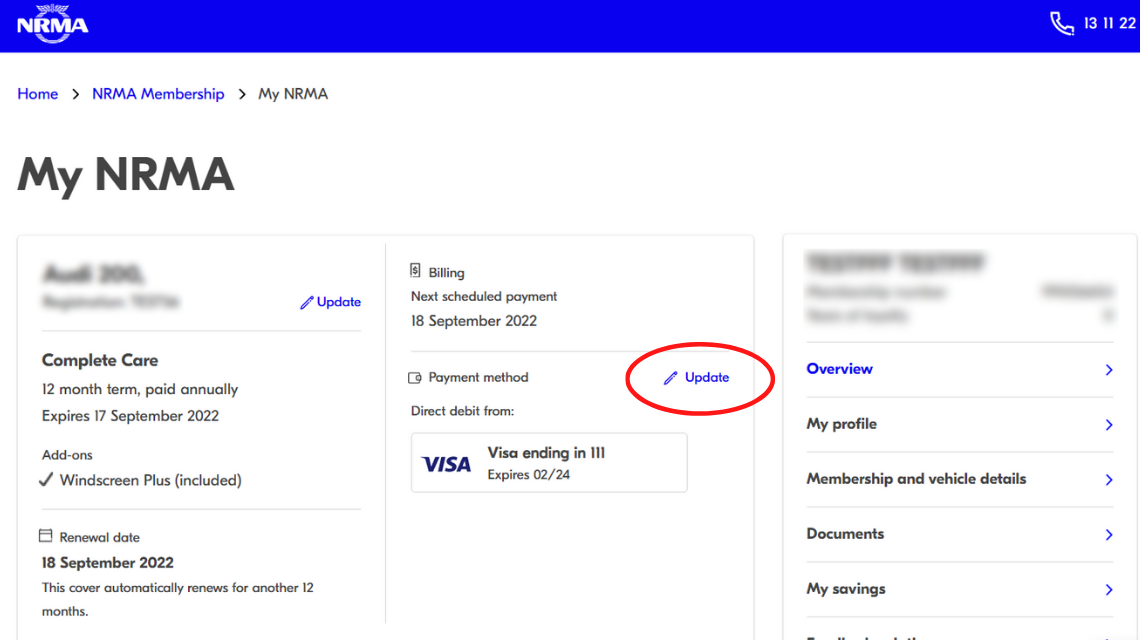 Updating Card Payment Details | NRMA