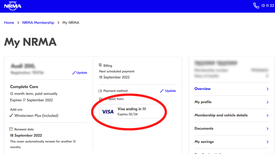 Updating Card Payment Details | NRMA